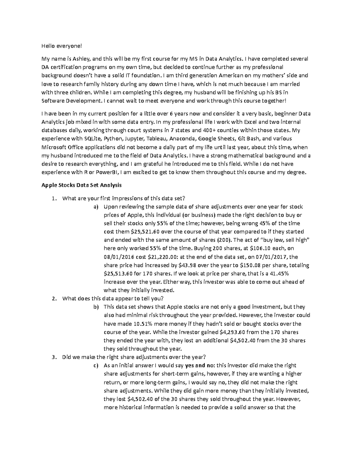 Discussion - Module 1 - Data Analysis of Apple Stocks - Studocu
