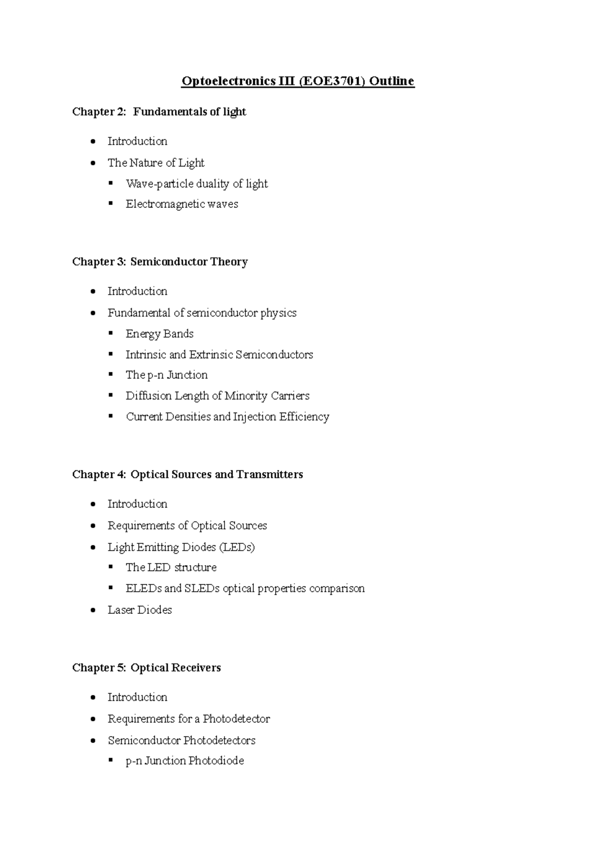 EOE3701 Outline: Key Concepts in Optoelectronics - Studocu