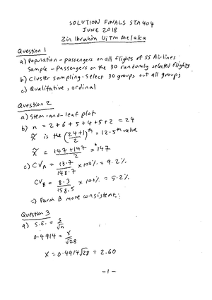 STA404 - Assessment 3 (answer scheme) - UNIVERSITI TEKNOLOGI MARA TEST ...