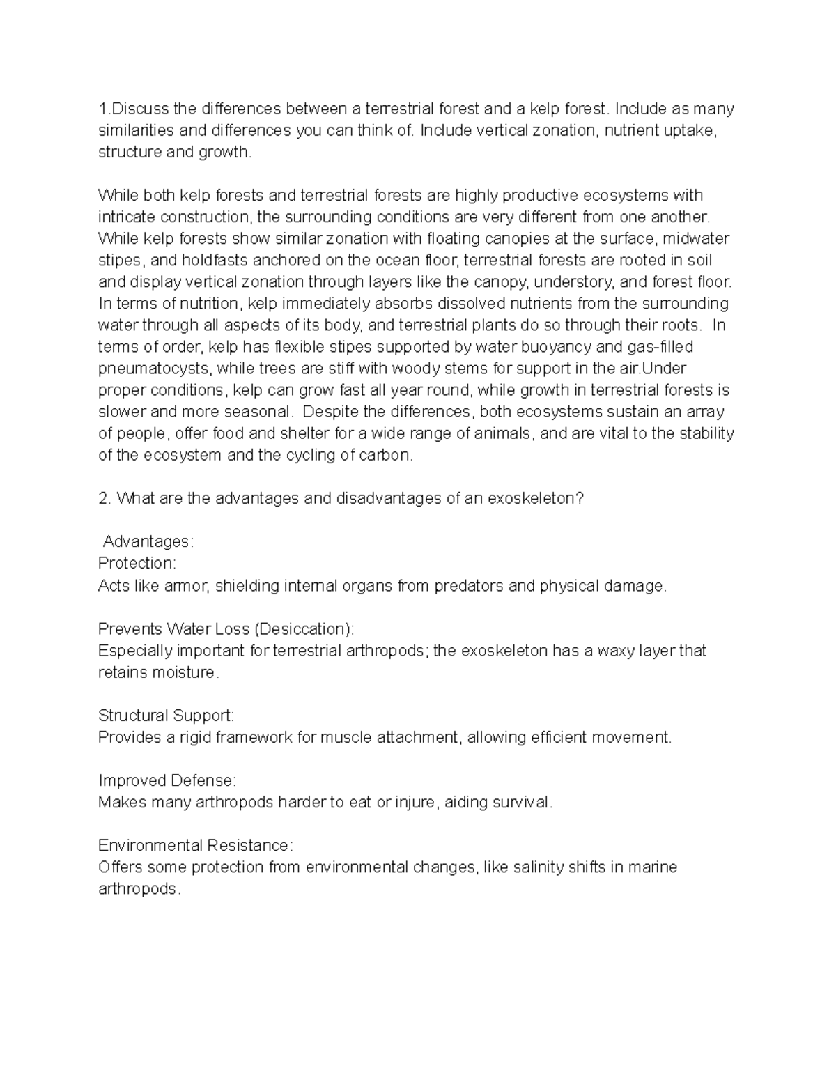 Oceanography Study Guide: Kelp vs. Terrestrial Forests & Ecosystem ...