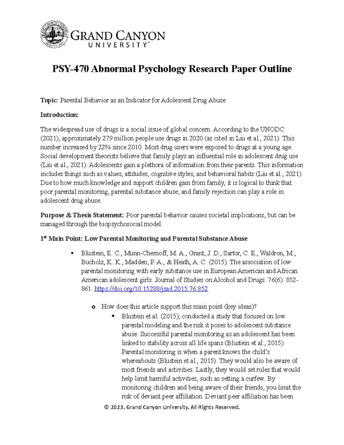Outline Template - PSY-470 Abnormal Psychology Research Paper Outline ...