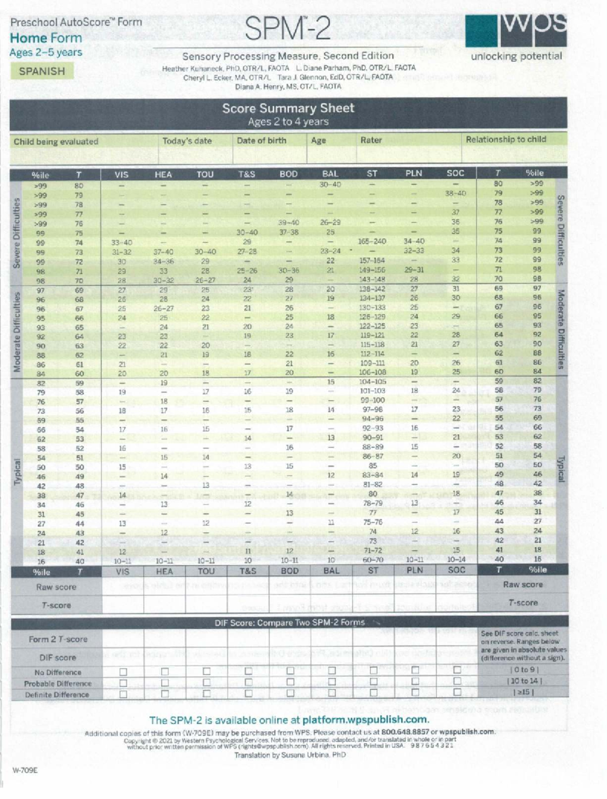 Preschool Home Form WOS: Sensory Processing Measure (Spanish) - Studocu