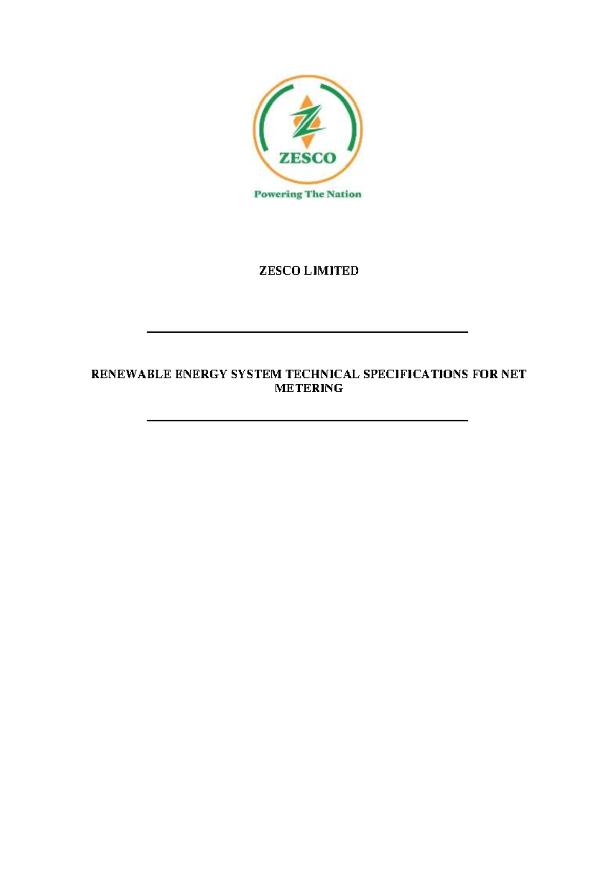ZESCO Renewable Energy System Tech Specs for Net Metering Guidelines ...