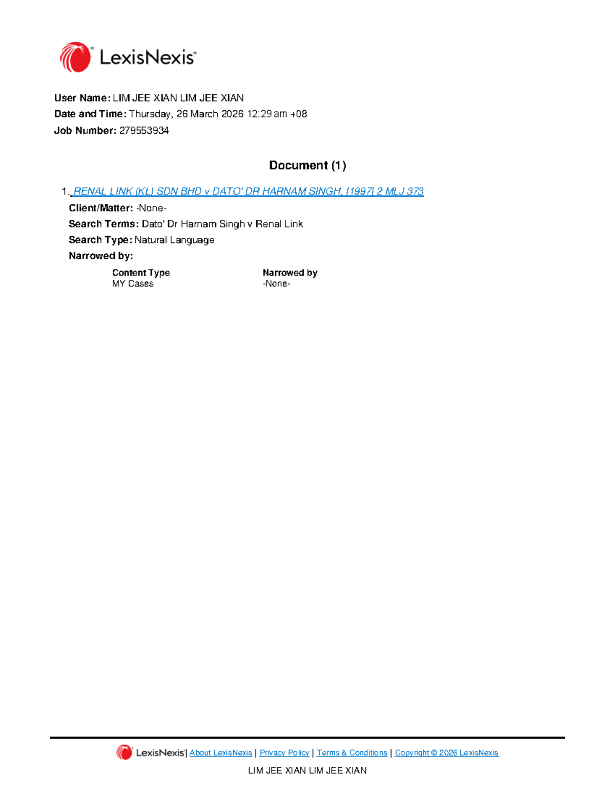 Case Study: RENAL LINK (KL) SDN BHD v DR HARNAM SINGH, 2 MLJ 373 - Studocu