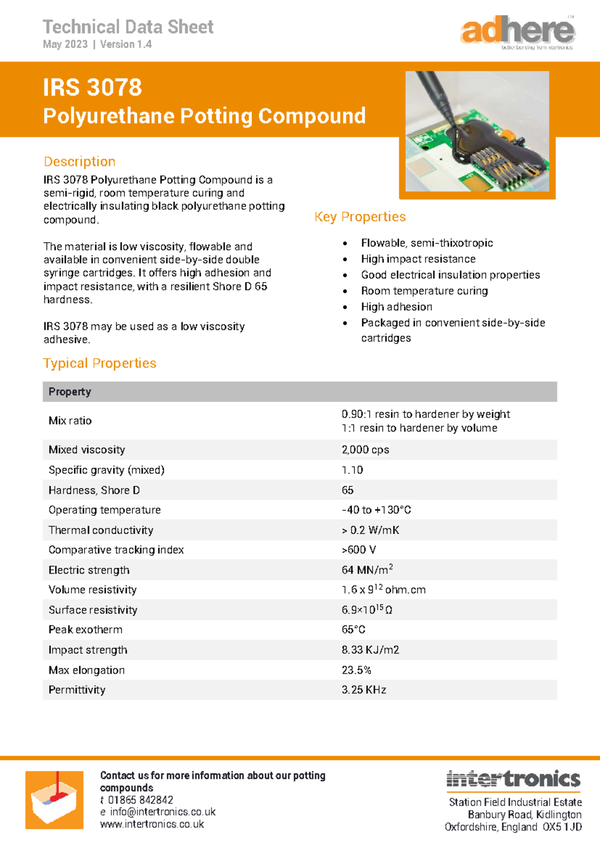 IRS 3078 Polyurethane Potting Compound TDS - May 2023 Version 1.4 - Studocu