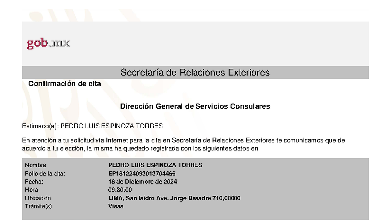Confirmación De Cita En Secretaría De Relaciones Exteriores Studocu