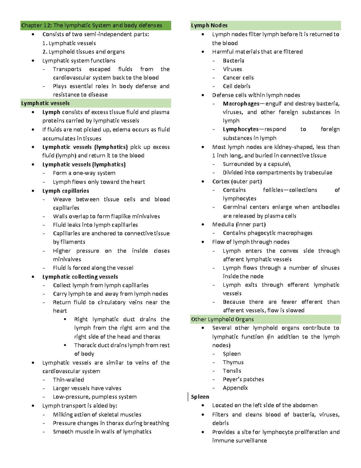 Chapter 12: The Lymphatic System & Body Defenses Overview - Studocu