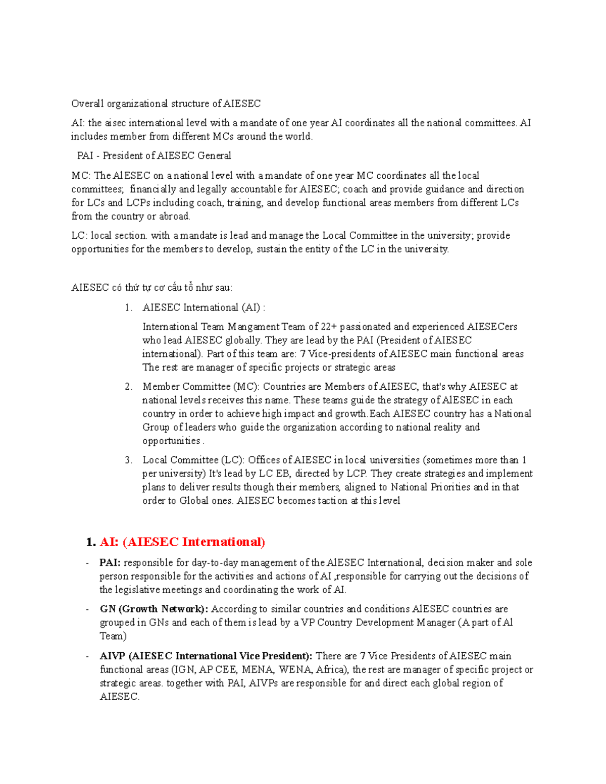 Overall organizational structure of Aiesec - Overall organizational ...