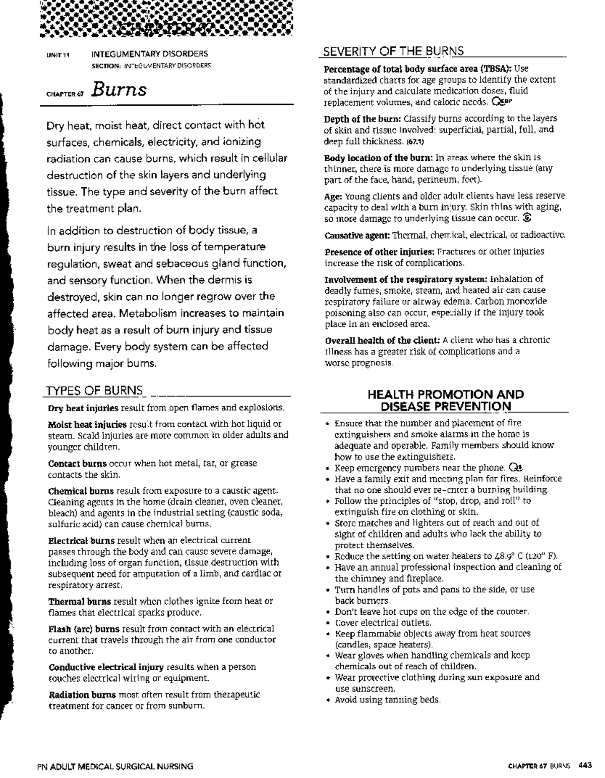 PN ADULT MEDICAL SURGICAL NURSING CHAPTER 67: Burns and Integumentary ...