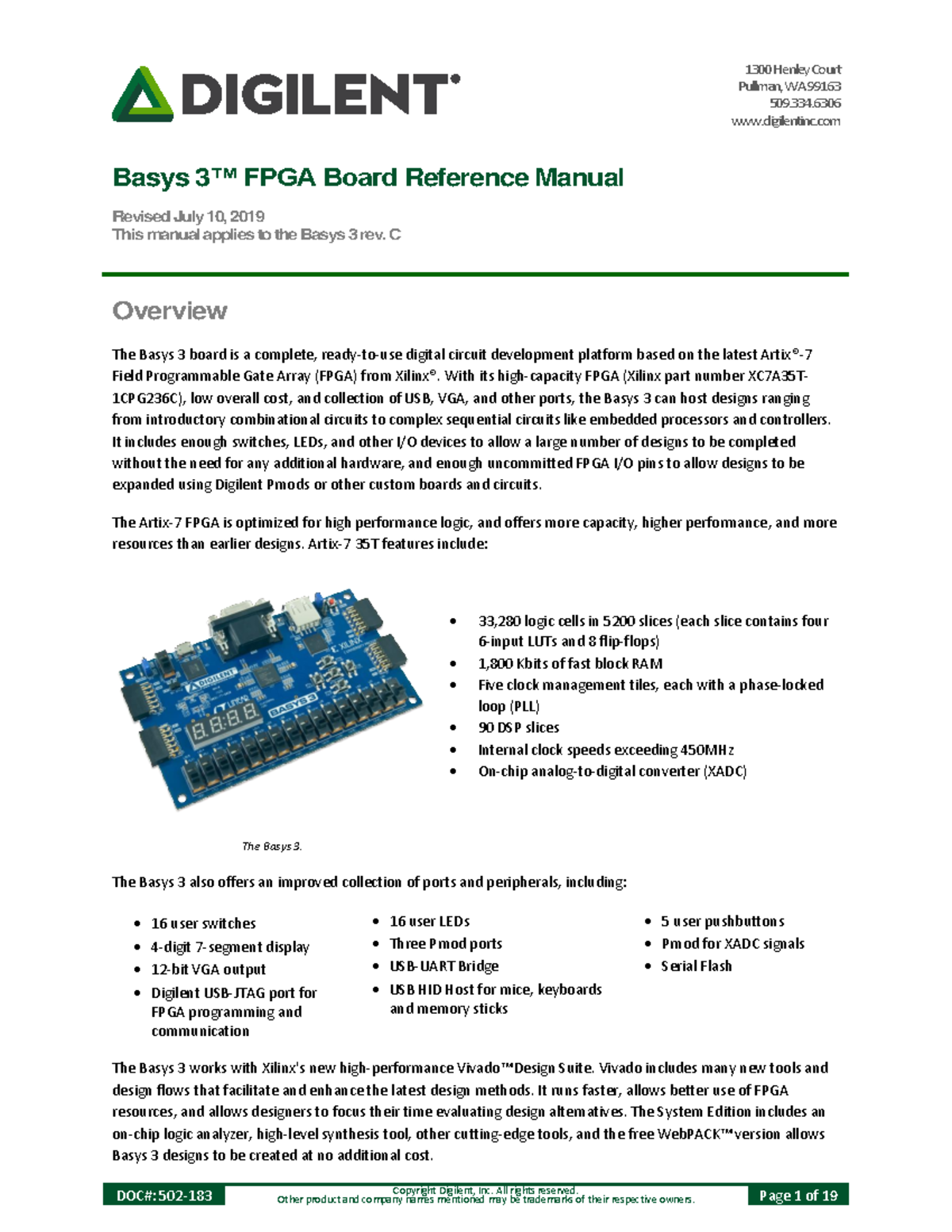 Basys 3 FPGA Board Reference Manual - Comprehensive Guide - Studocu