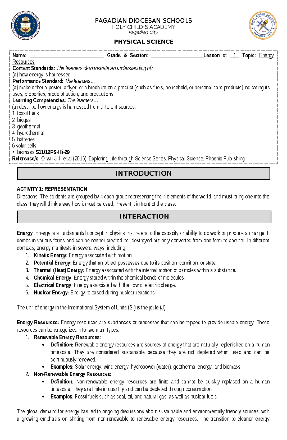 Earth Science 11 MET 3: Teacher Learning Plan on Exogenic Processes - Studocu