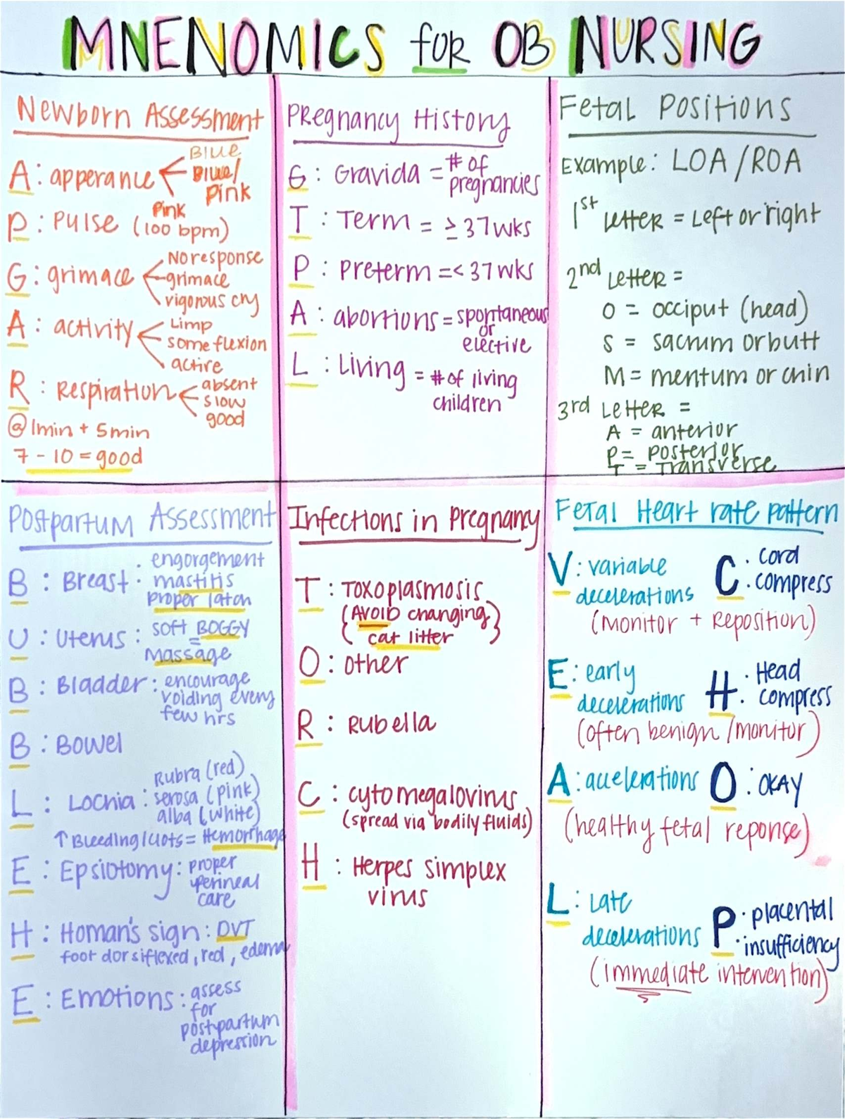 Mnemonic for OB nursing: Newborn assessment and pregnancy history - Studocu