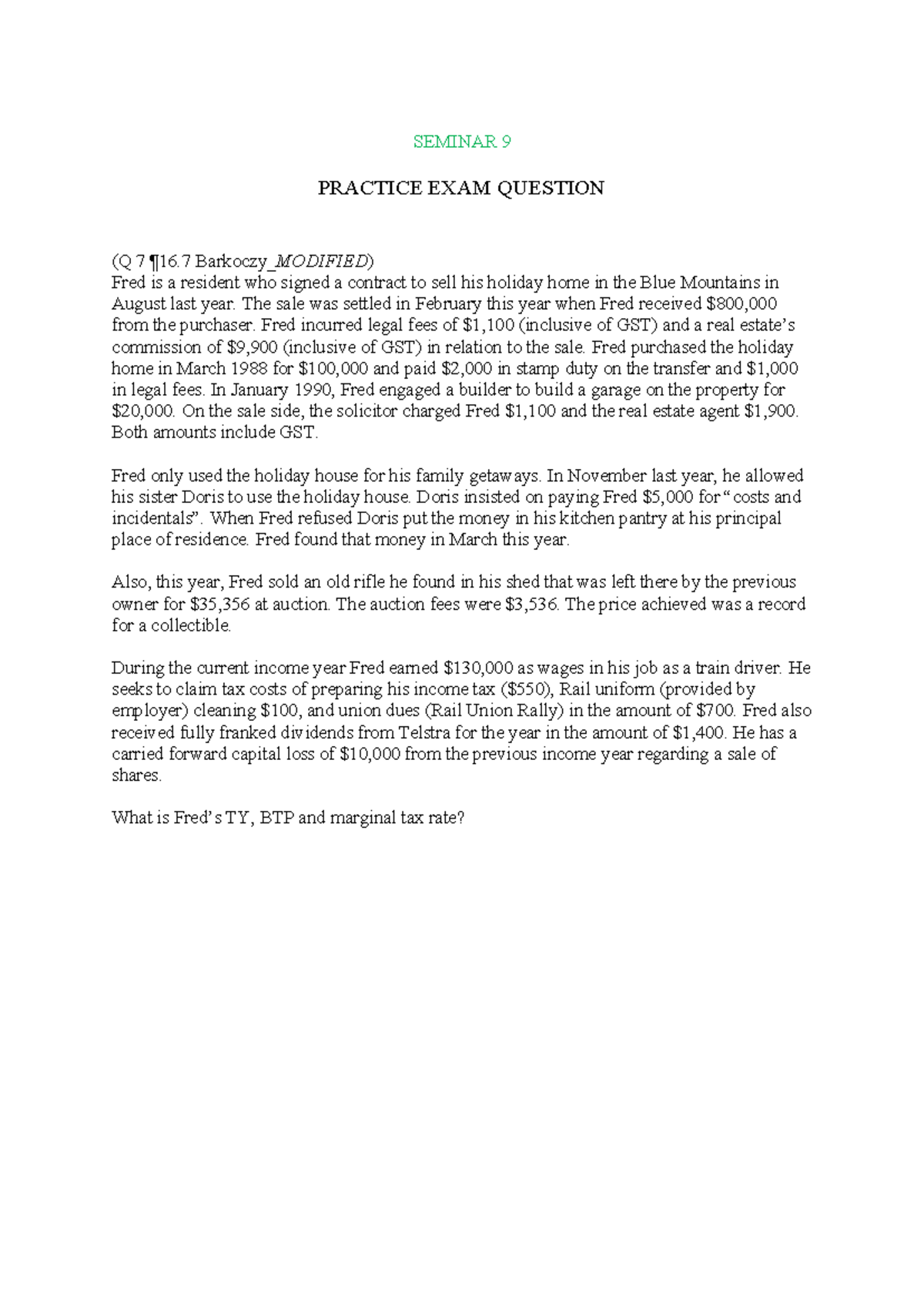 SEMINAR 9 FINAL EXAM PRACTICE QUESTION (Q7 Barkoczy_MODIFIED) - Studocu