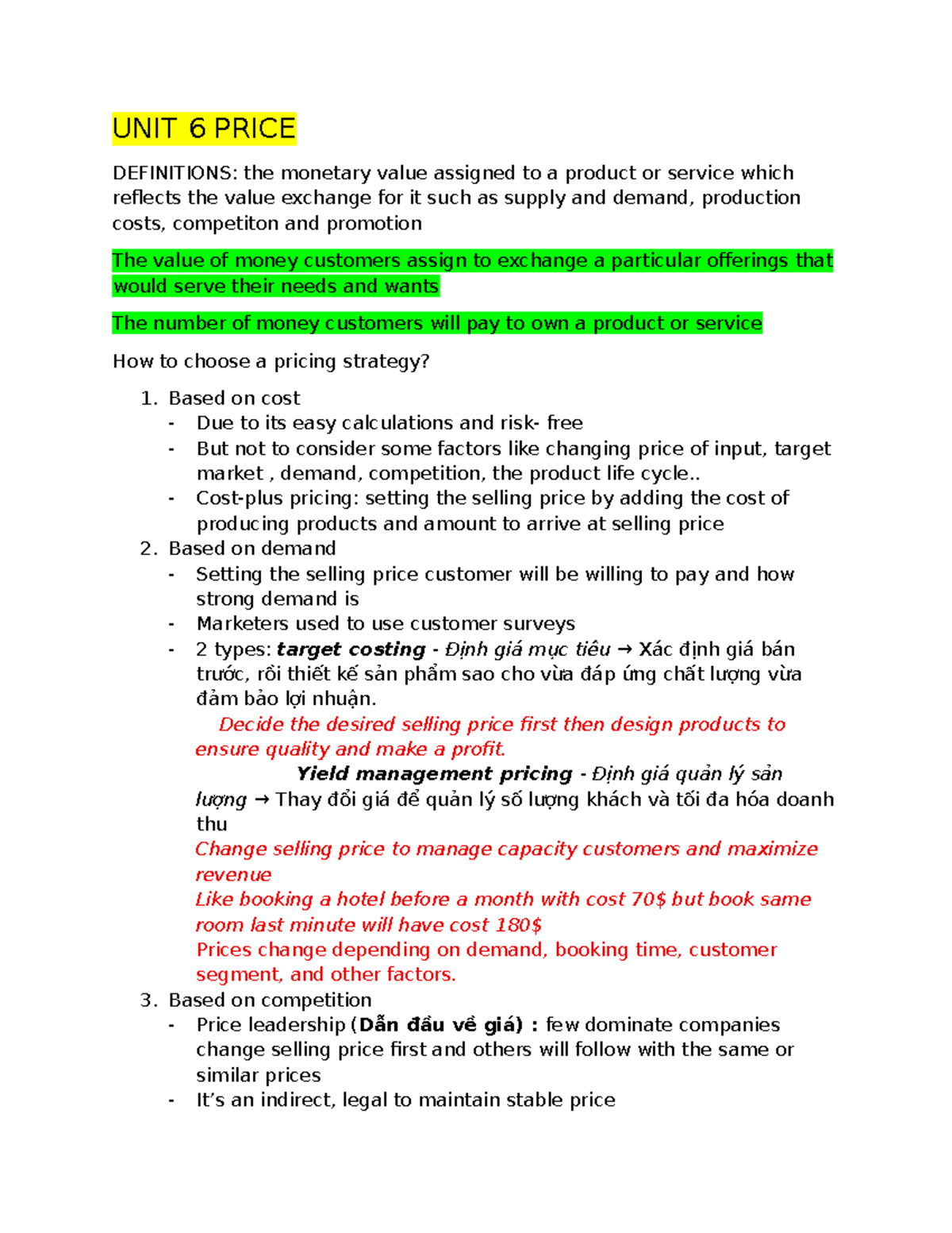 UNIT 6 Pricing Strategies: Understanding Value and Market Dynamics ...