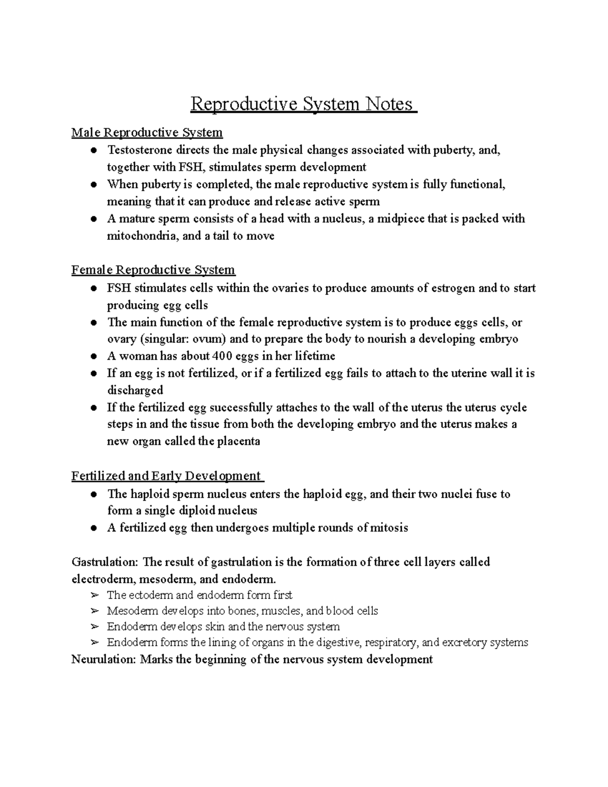 Reproductive System Notes (Bio 101) - Key Concepts & Processes - Studocu