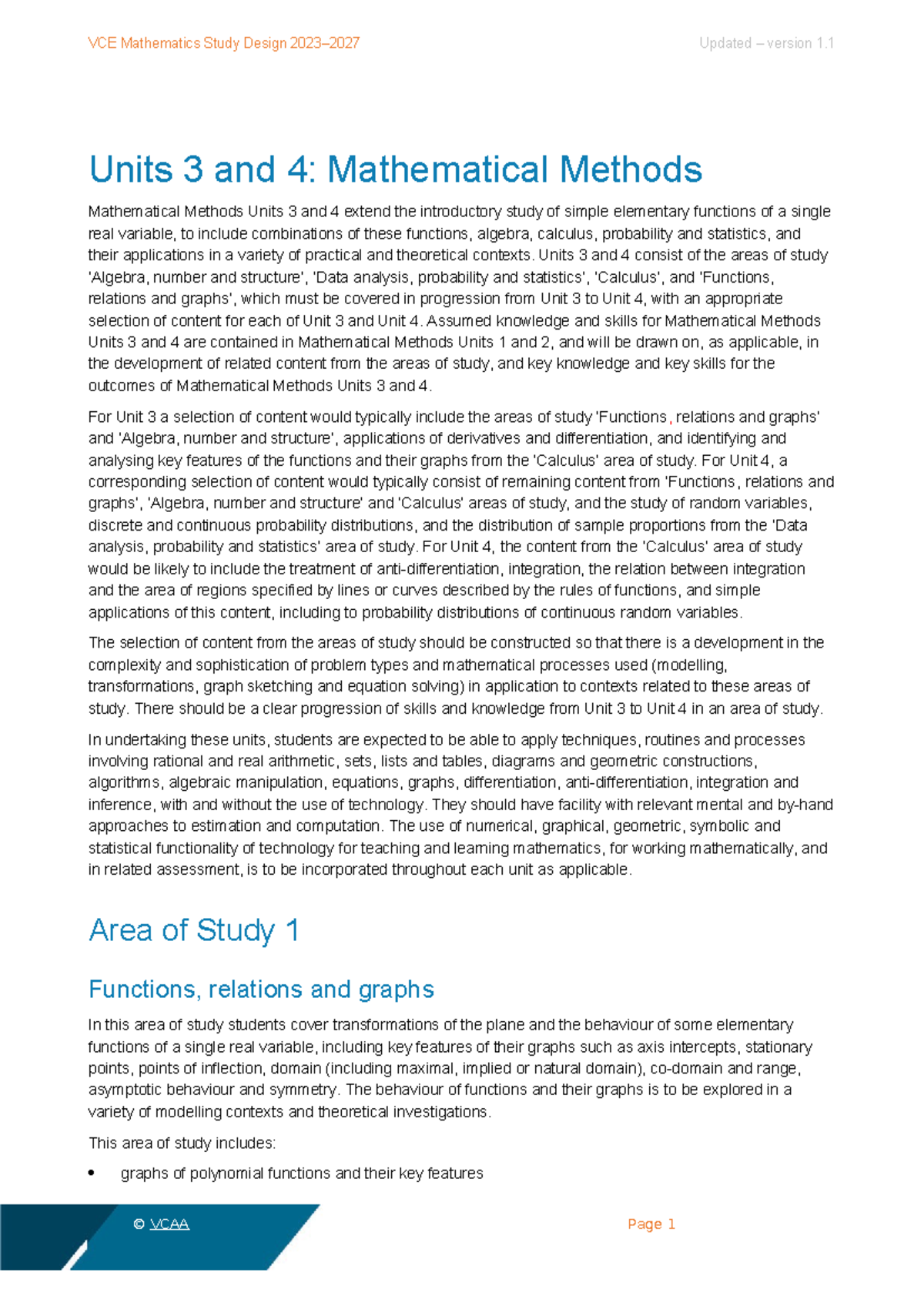 Study design maths and biology - Units 3 and 4: Mathematical Methods ...