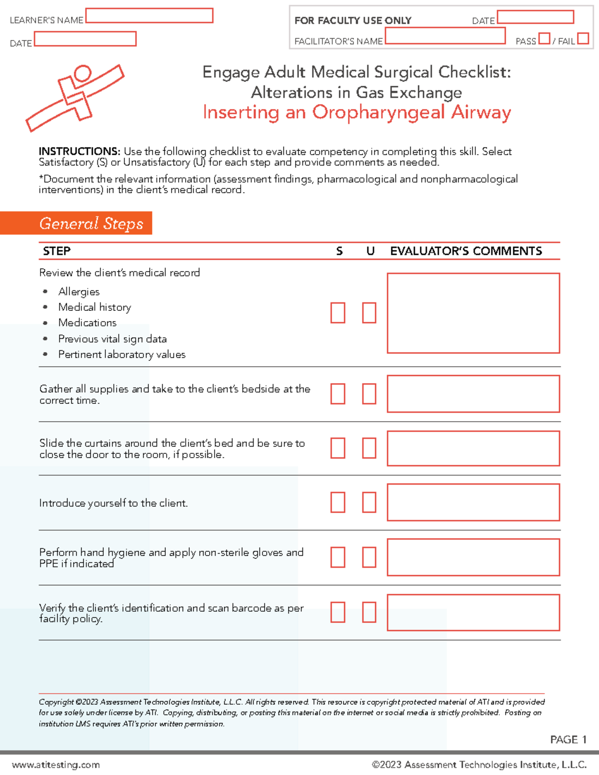 Oropharyngeal Airway Insertion Checklist L06 - ATI EAMS Guide - Studocu