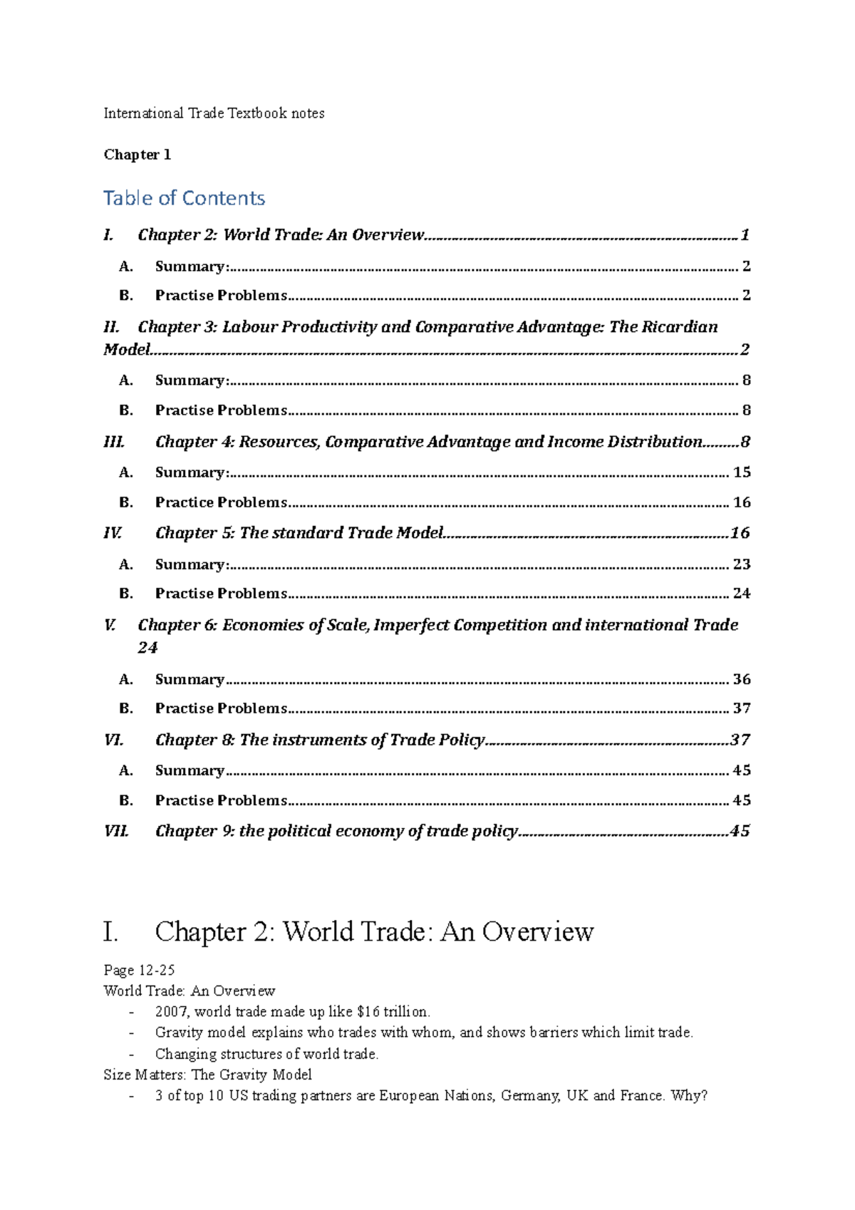 International Trade (ECON 101) Textbook Chapter Summaries and Notes ...