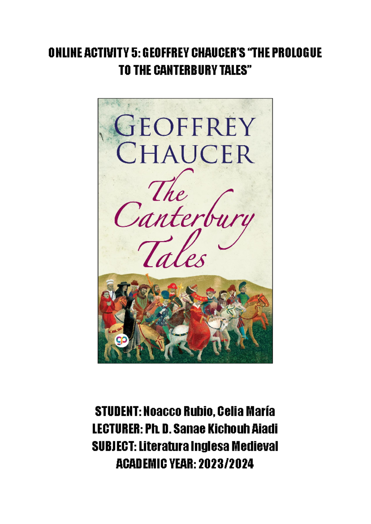 Geoffrey Chaucer'S THE Canterbury Tales - ONLINE ACTIVITY 5: GEOFFREY ...