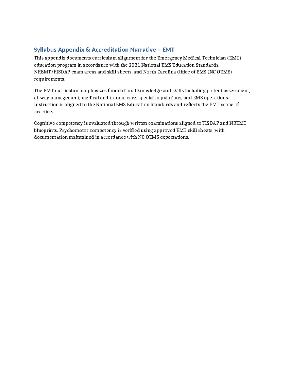 EMT Syllabus Appendix: Accreditation & Curriculum Alignment - Studocu