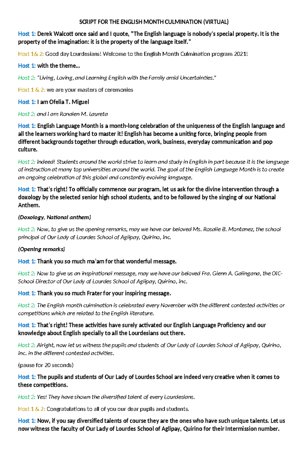 English Month Culminating Activity Script 2021 - Studocu