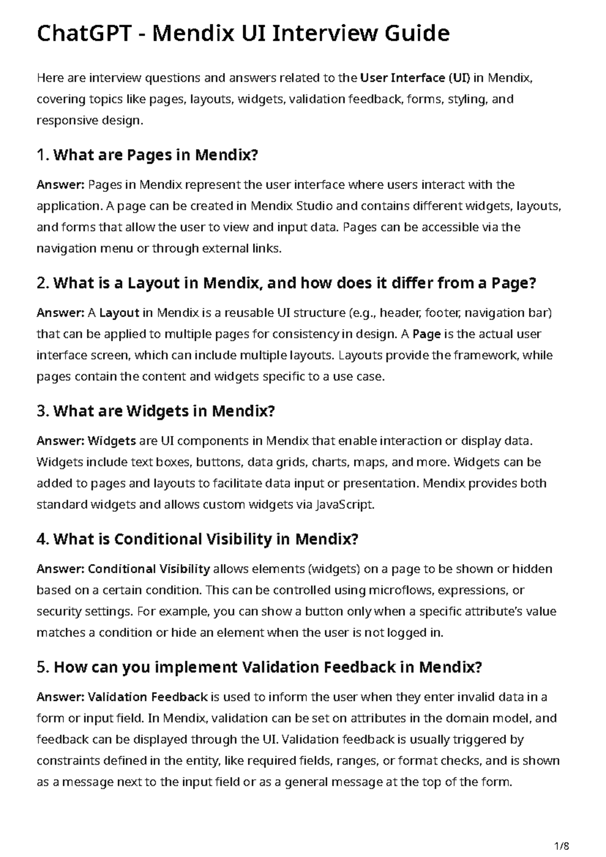Mendix UI Interview Guide: Key Questions & Answers for Success - Studocu