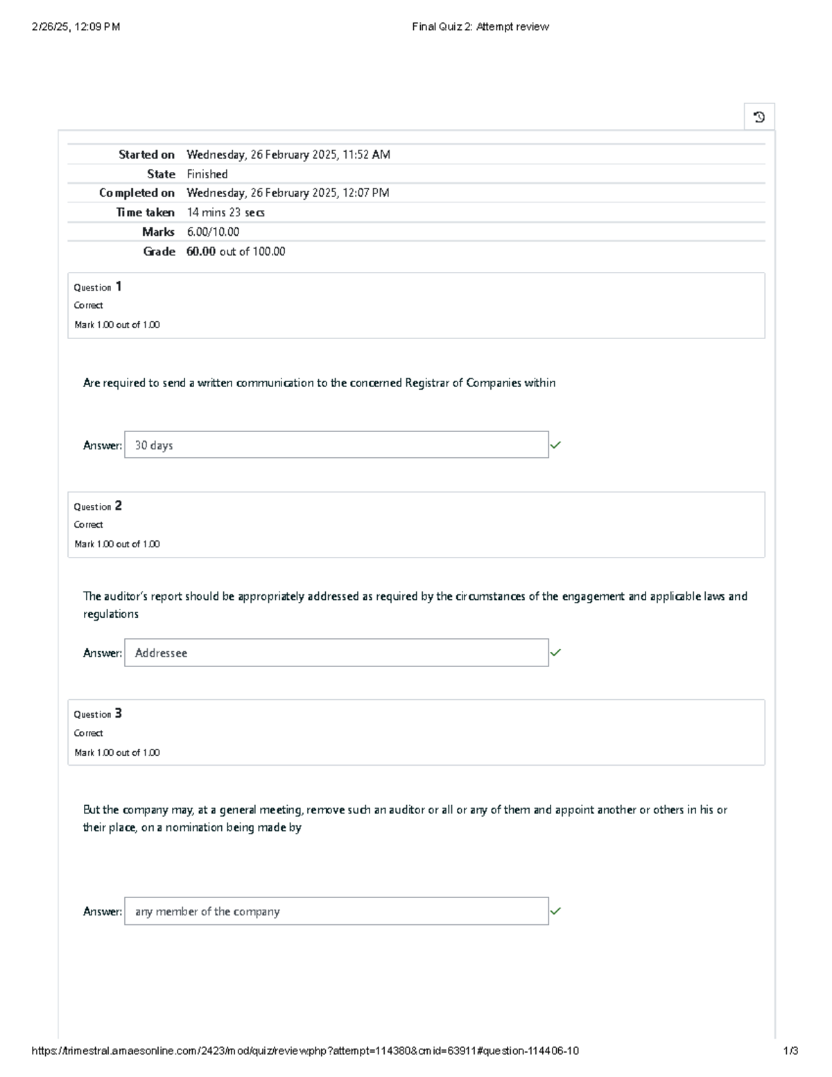Final Quiz 2 Attempt review - Started on Wednesday, 26 February 2025 ...