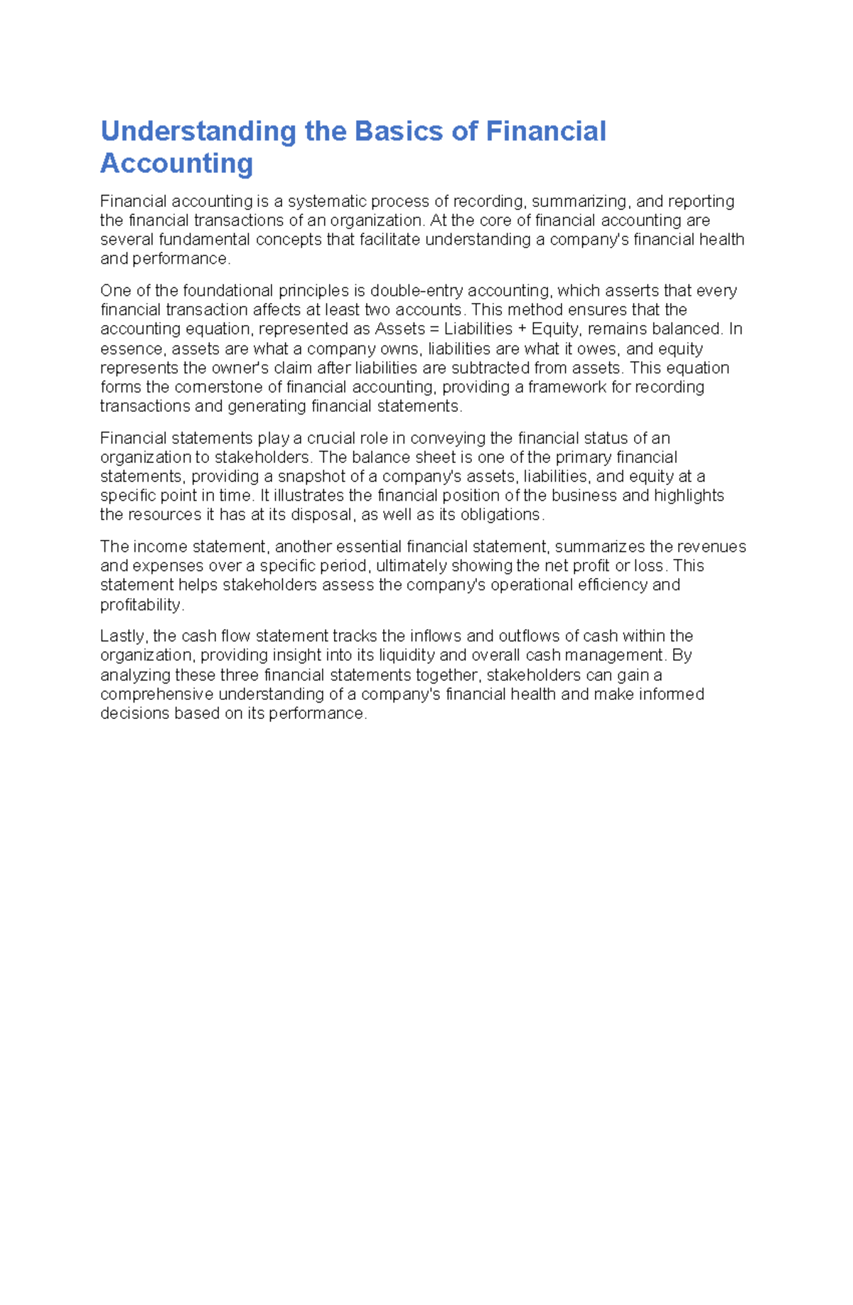 Understanding the Basics of Financial Accounting - Understanding the ...