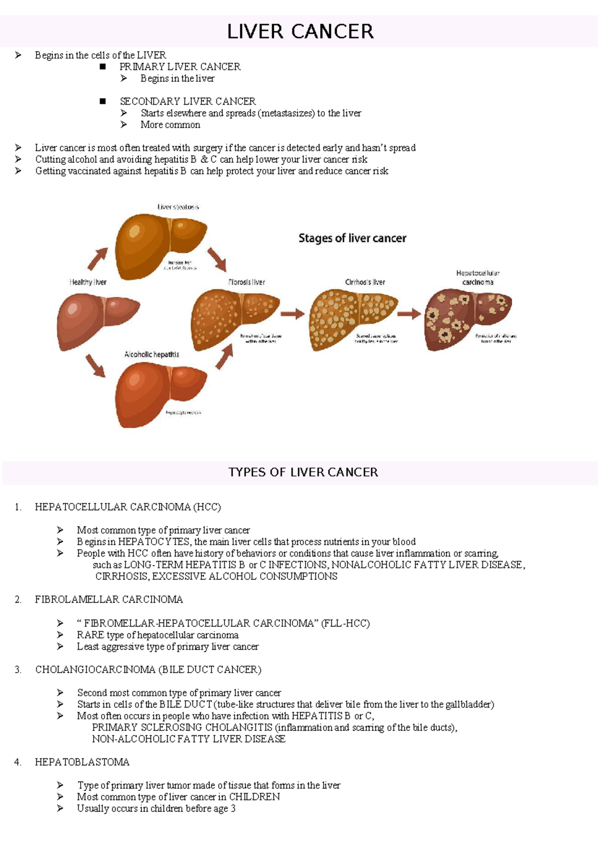 LIVER CANCER Overview: Types, Symptoms, Diagnosis & Treatments - Studocu
