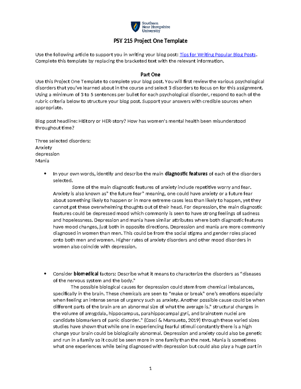 PSY215Project One Template - PSY 215 Project One Template Use the ...