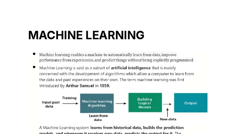 MACHINE LEARNING: Key Concepts, Processes, and Challenges - Studocu