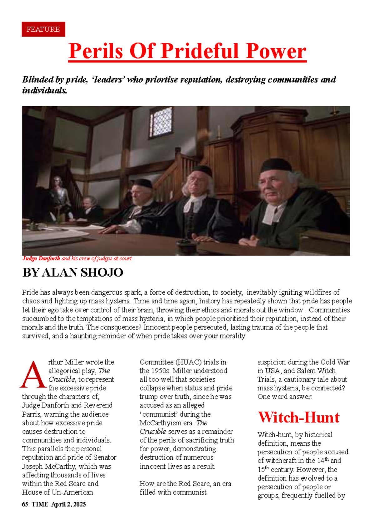 FA1 Final Magazine Feature: The Dangers of Pride in The Crucible - Studocu