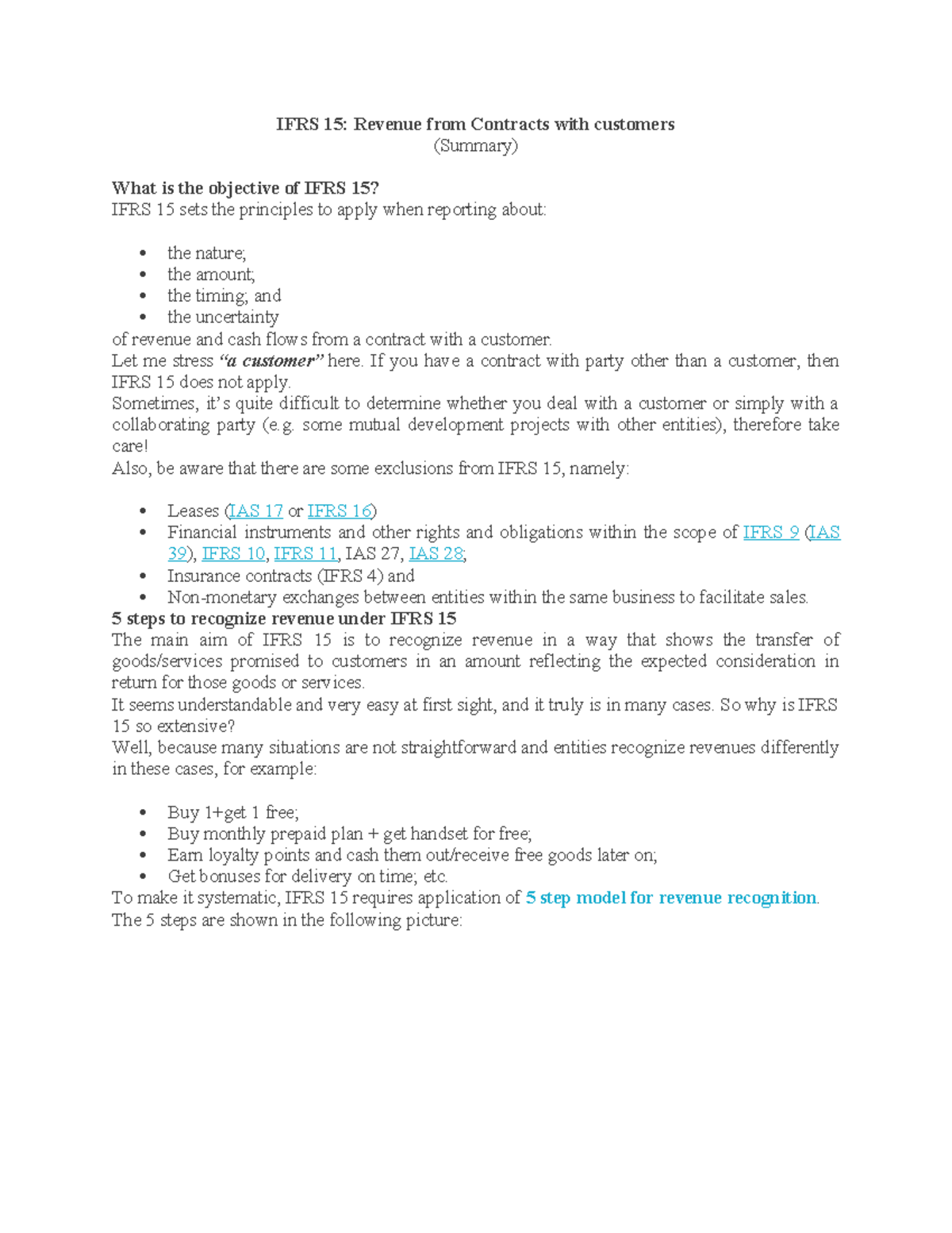 IFRS 15: Revenue Recognition Principles and Guidelines (Summary) - Studocu