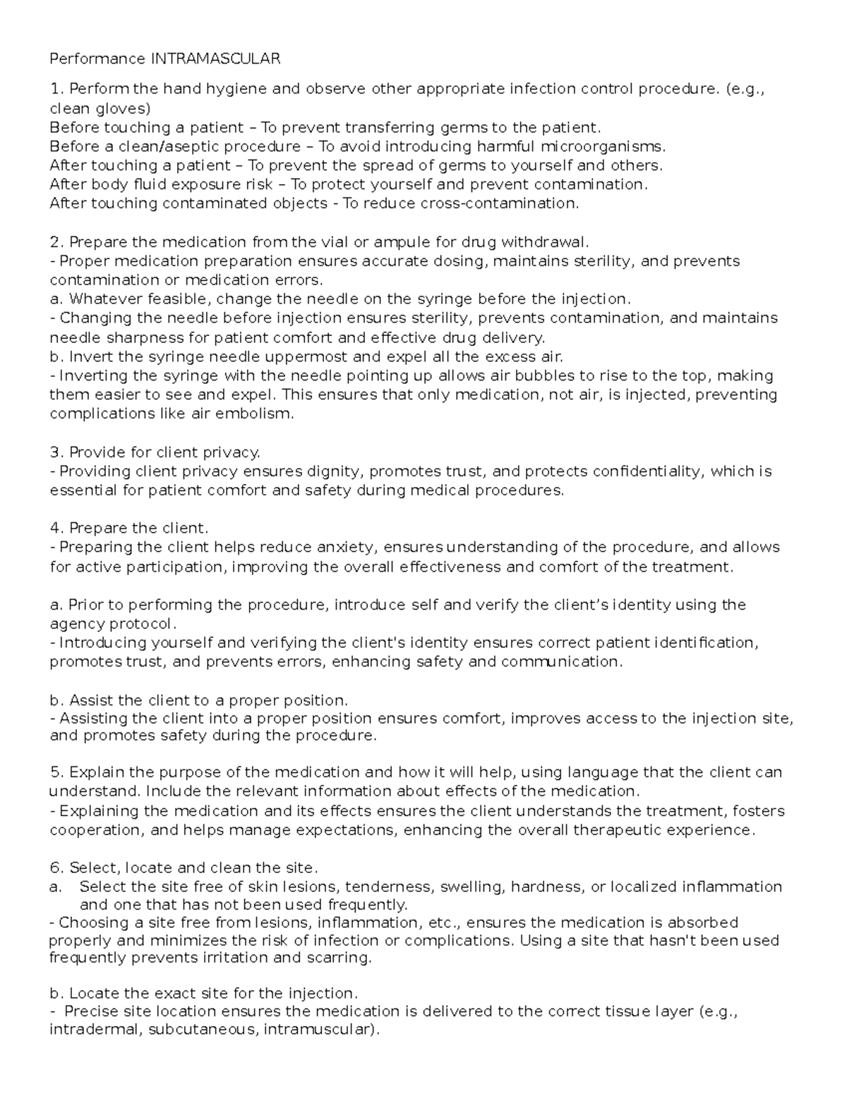 Intramuscular Injection Procedure: Guidelines and Rationale (IM) - Studocu
