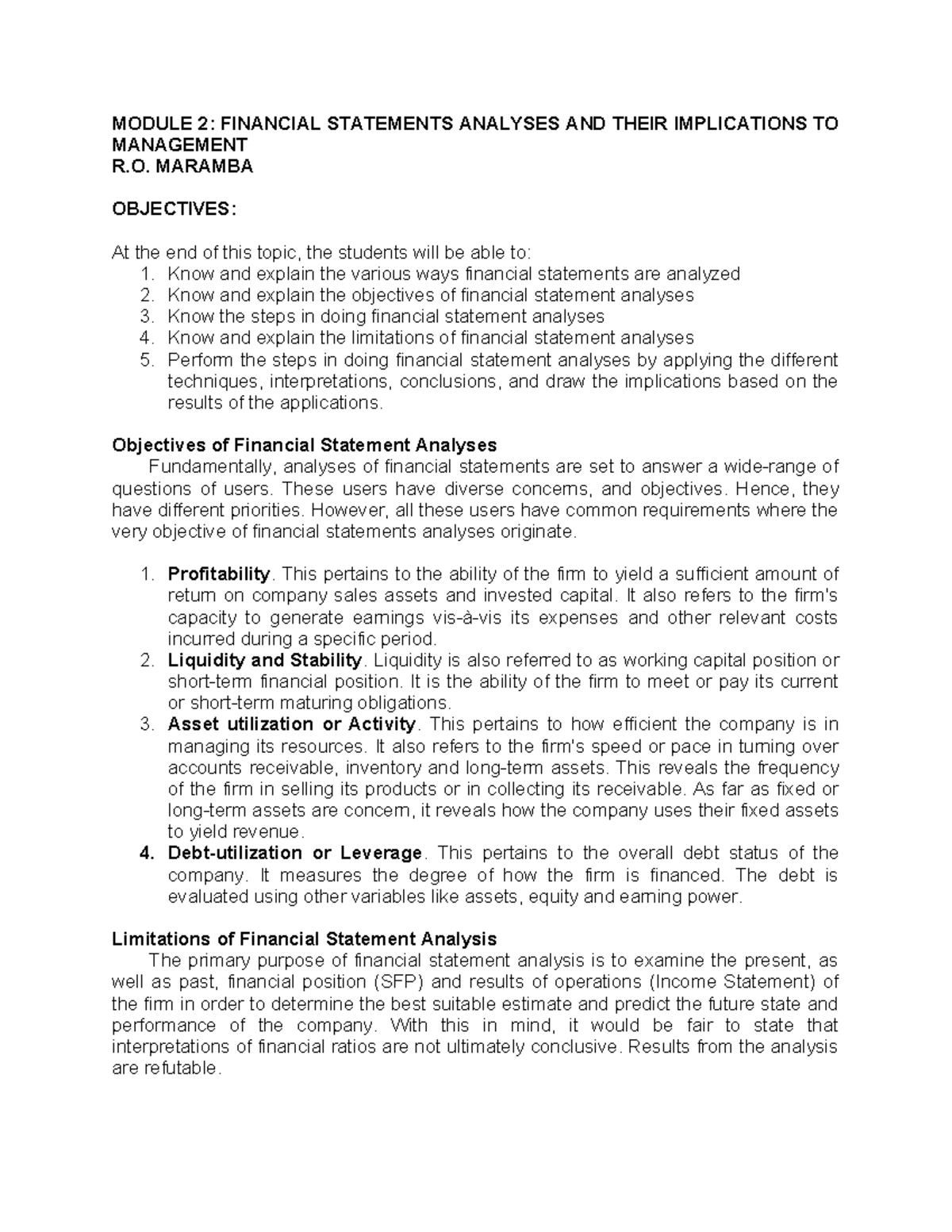 Module 2 - Financial Statement Analysis Lecture Notes - Studocu
