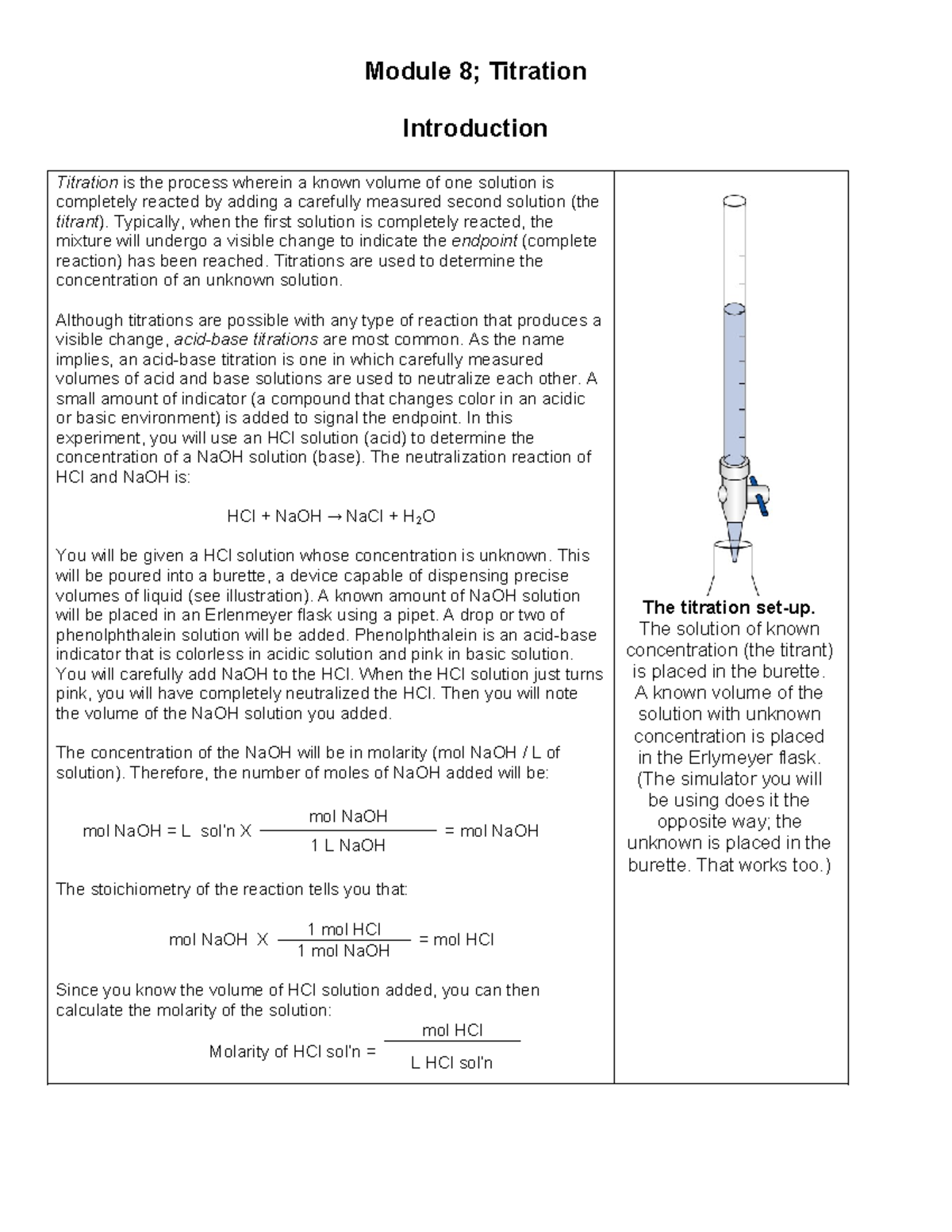 Module 8: Titration Experiment and Calculations - Studocu