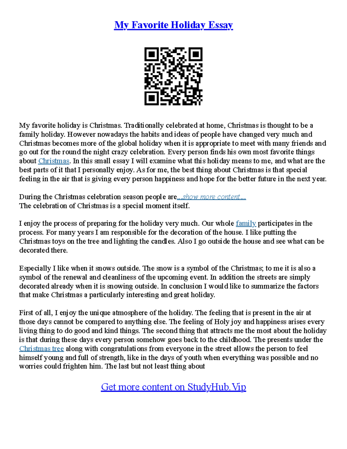 Christmas Essay Topics - My Favorite Holiday Essay My favorite holiday ...