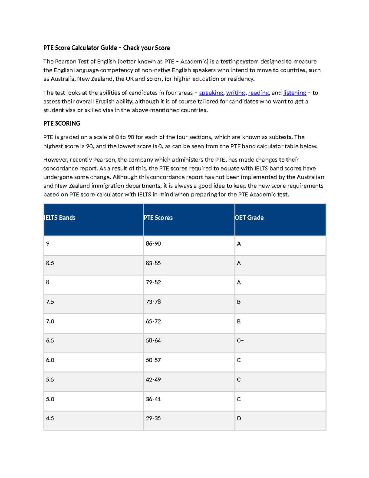 PTE Academic Score Calculator Guide: Understanding Your Results - Studocu