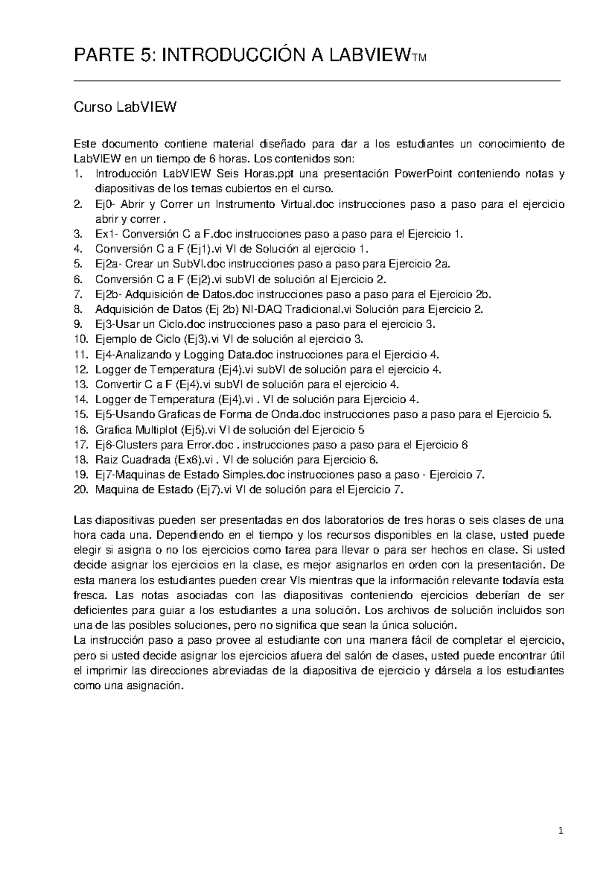 Parte 5: Introducción a LabVIEW - Curso LabVIEW (6 horas) - Studocu