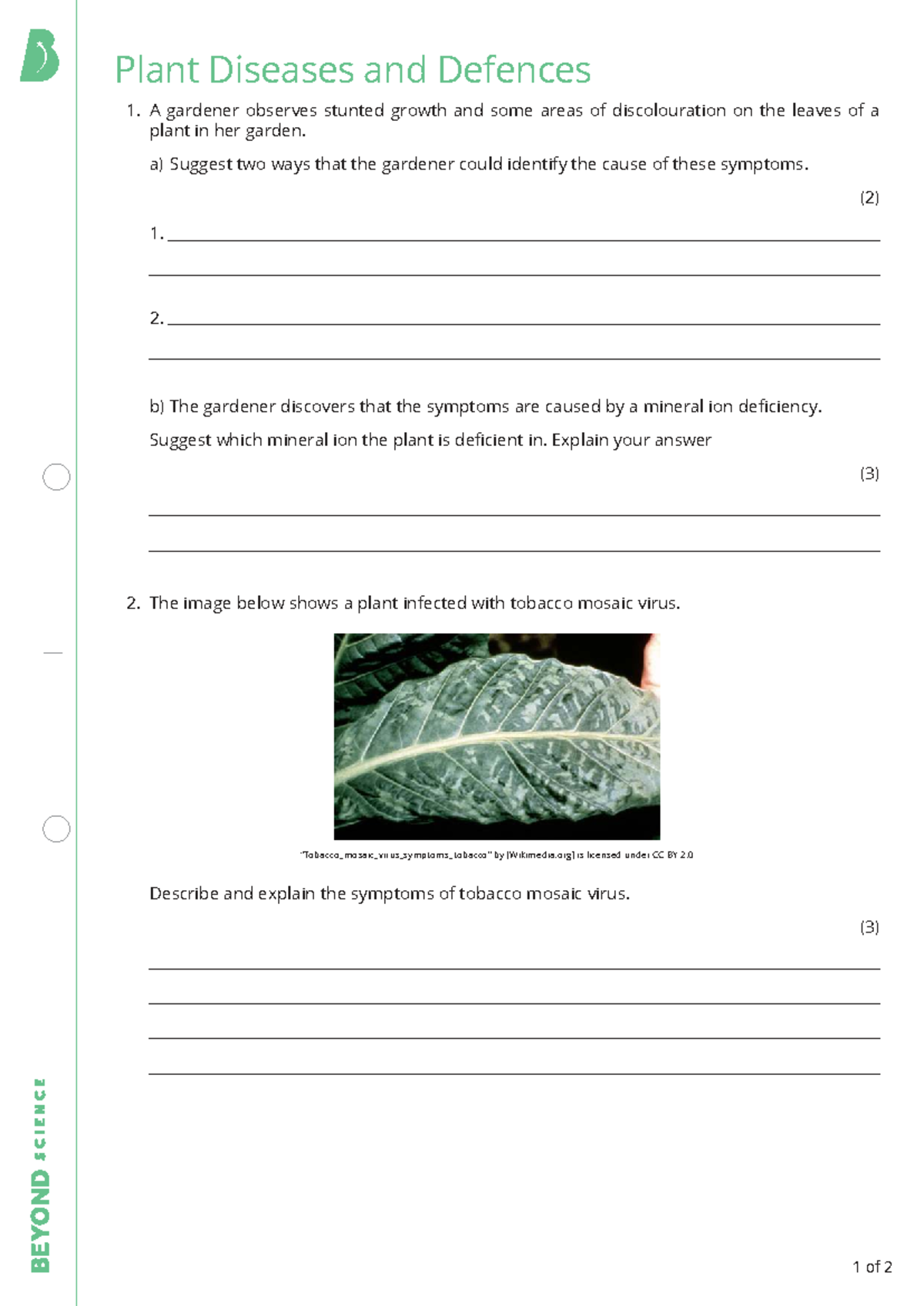 Plant Diseases and Defences Exam Style Questions HA - Studocu