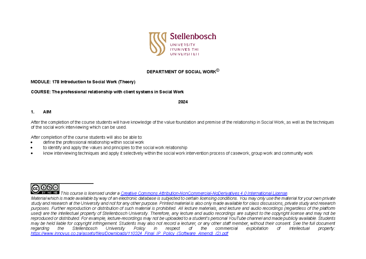 178: Professional Relationships in Social Work - Course Framework 2024 ...