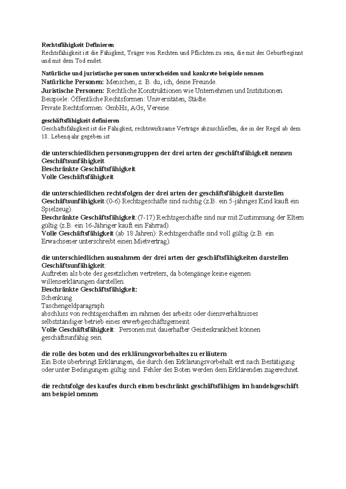 Rechtsfähigkeit und geschäftsfähigkeit: Definitionen und Beispiele ...