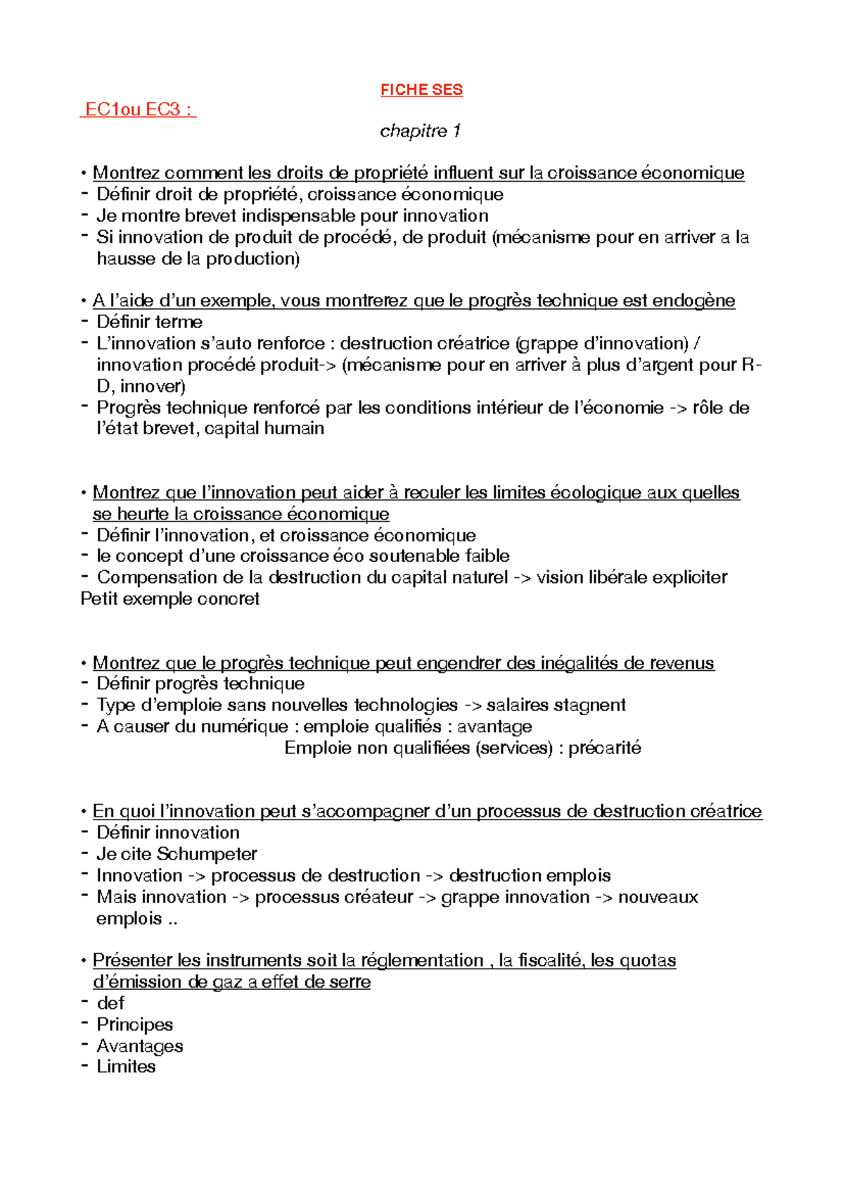 FICHE SES EC1/EC3 : Chapitre 1 à 4 - Propriété, Croissance et Échanges ...