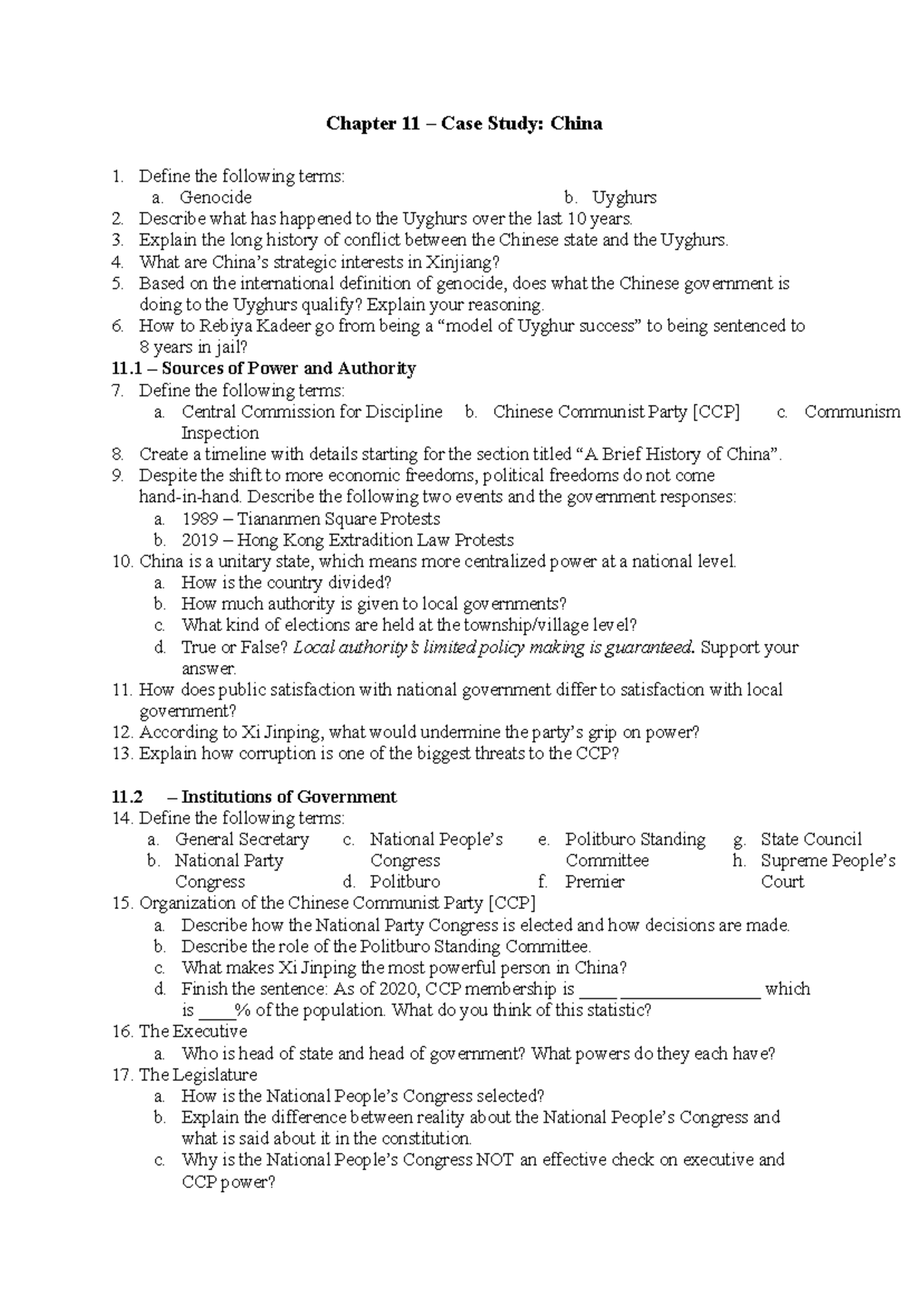 China Politics Study Guide: Key Concepts & Case Study on Uyghurs - Studocu