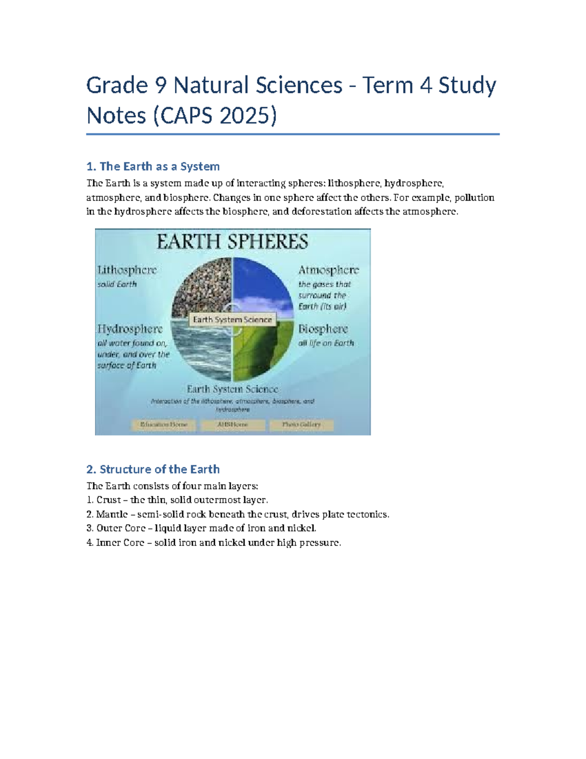Grade 9 Natural Sciences Term 4 Study Notes (CAPS 2025) - Studocu