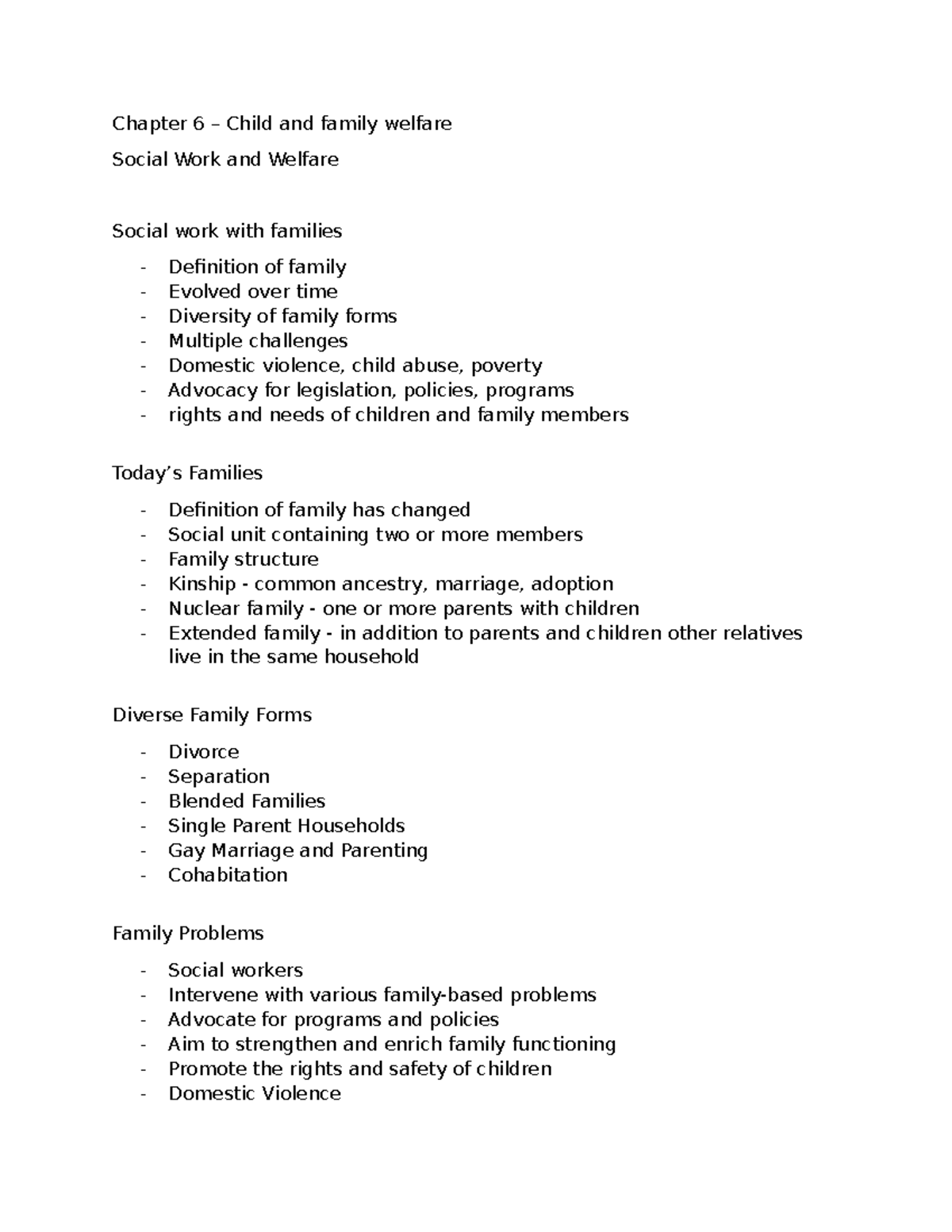 Chapter 6 - Child & Family Welfare in Social Work (SW 101) - Studocu