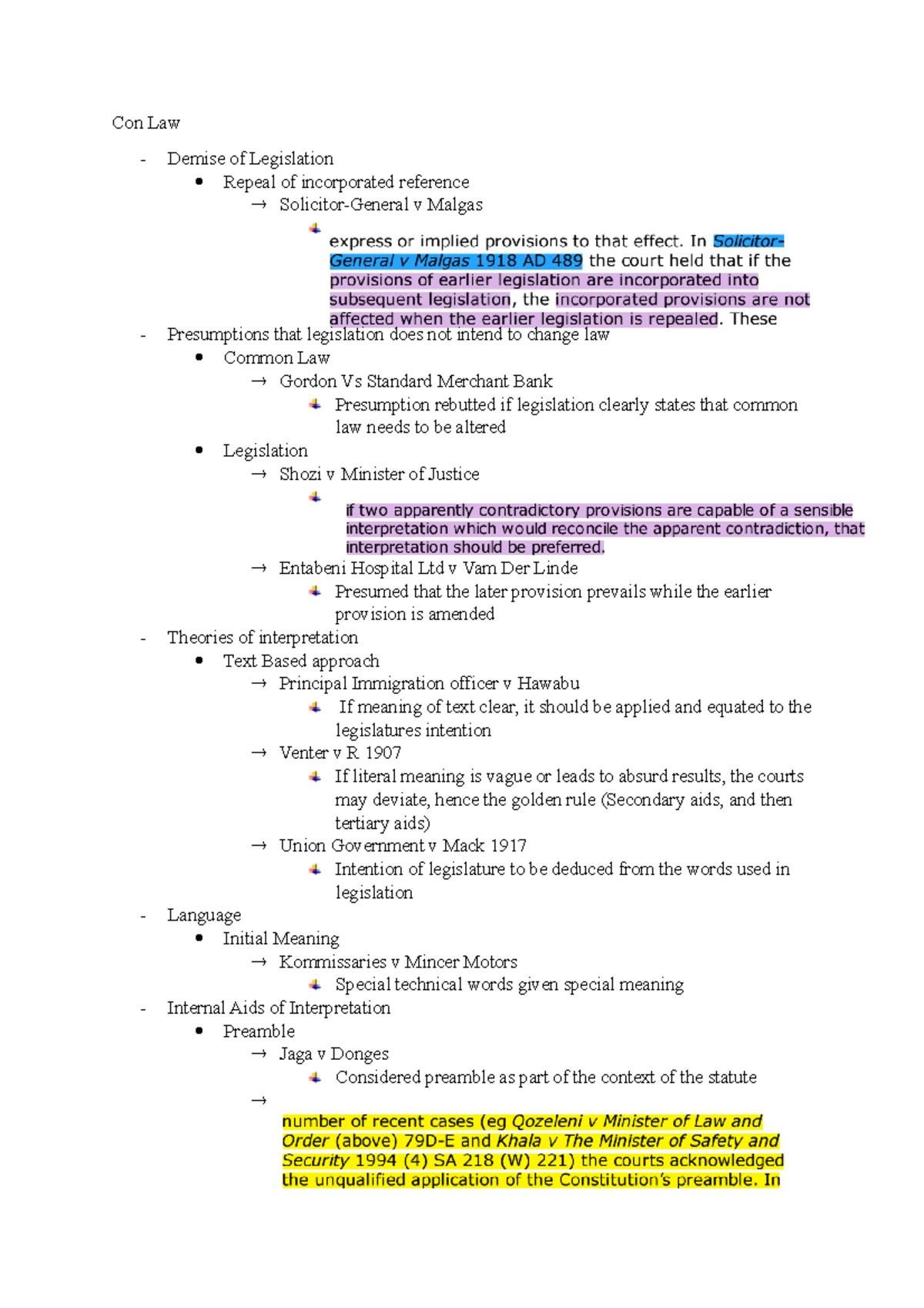 Con Law Case Notes: Legislation & Interpretation Theories - Studocu