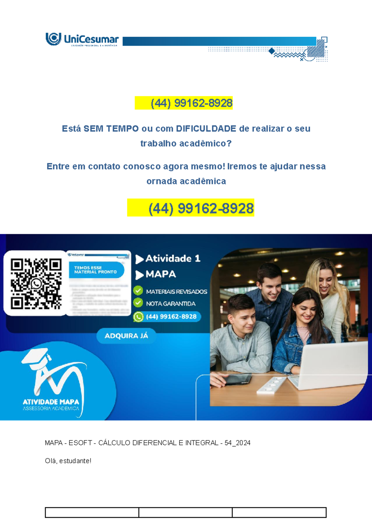 MAPA - Esoft - Cálculo Diferencial E Integral - 54 2024 - (44) 99162- Está SEM TEMPO ou com ...