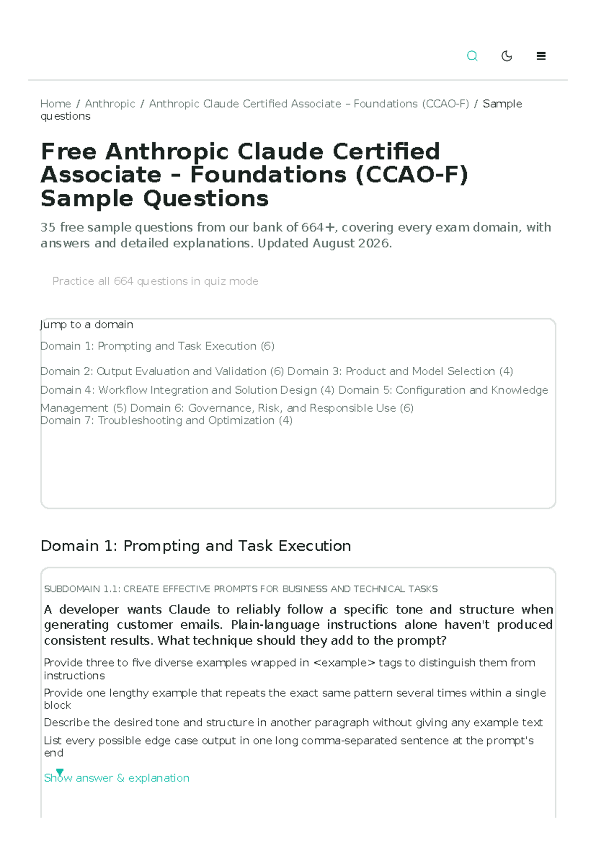Free Anthropic Claude Certified Associate (CCAO-F) Foundations Sample ...