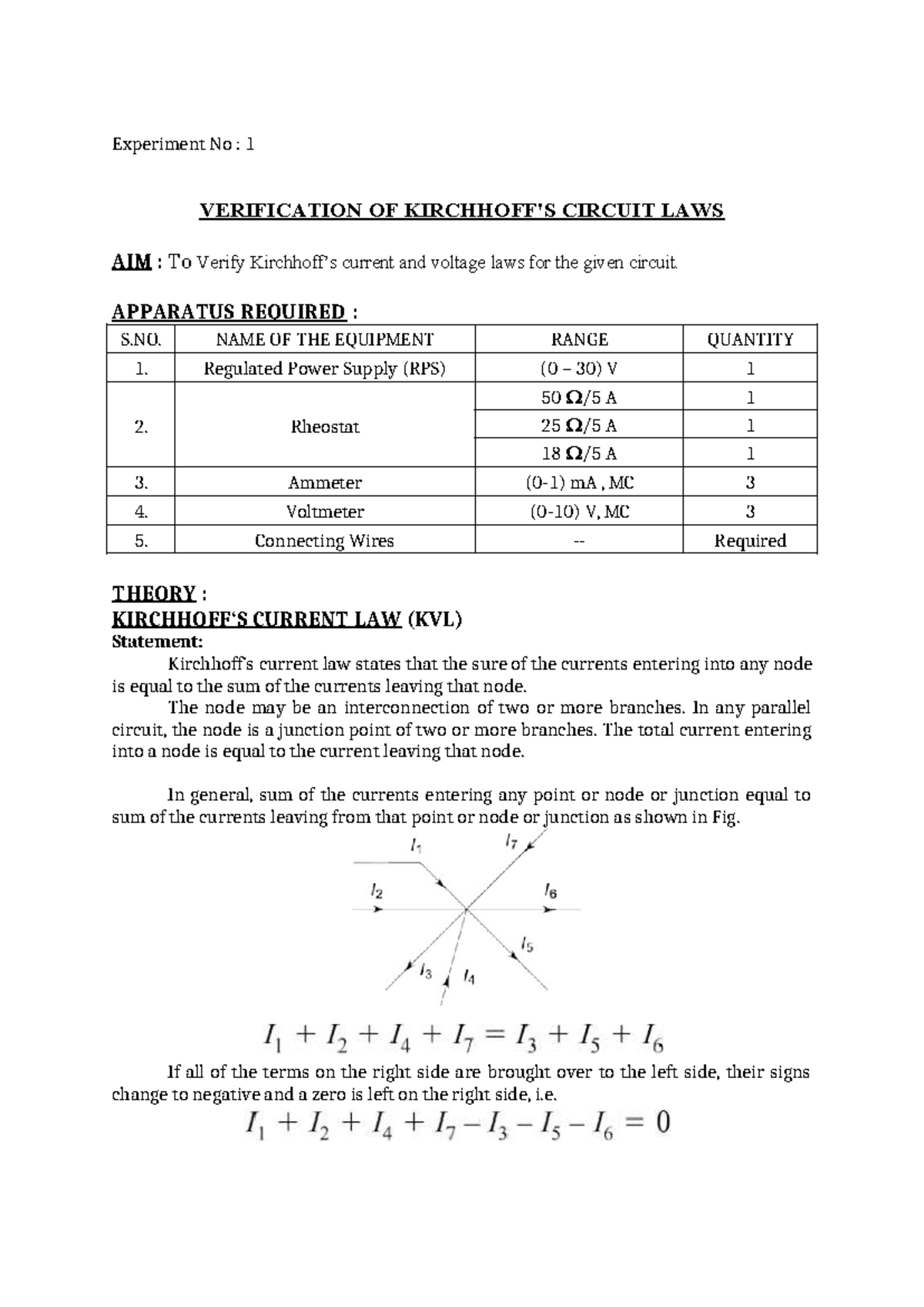 Electrical Circuits Lab Manual: Verification of Circuit Laws and ...